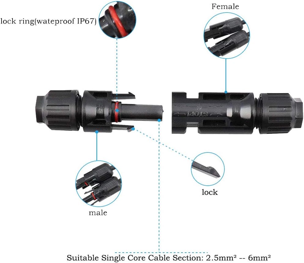 MVMC4 Solar connectors -IP67 MC4 SET Male/Female Solar Connectors w/pi – MarVac Electronics