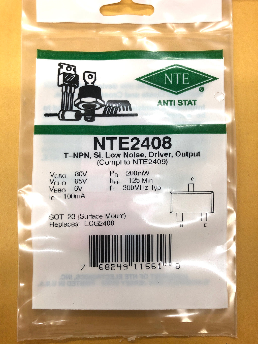NTE2408, 100mA @ 80V NPN Silicon Low Noise Driver Transistor ~ SOT-23 – MarVac Electronics
