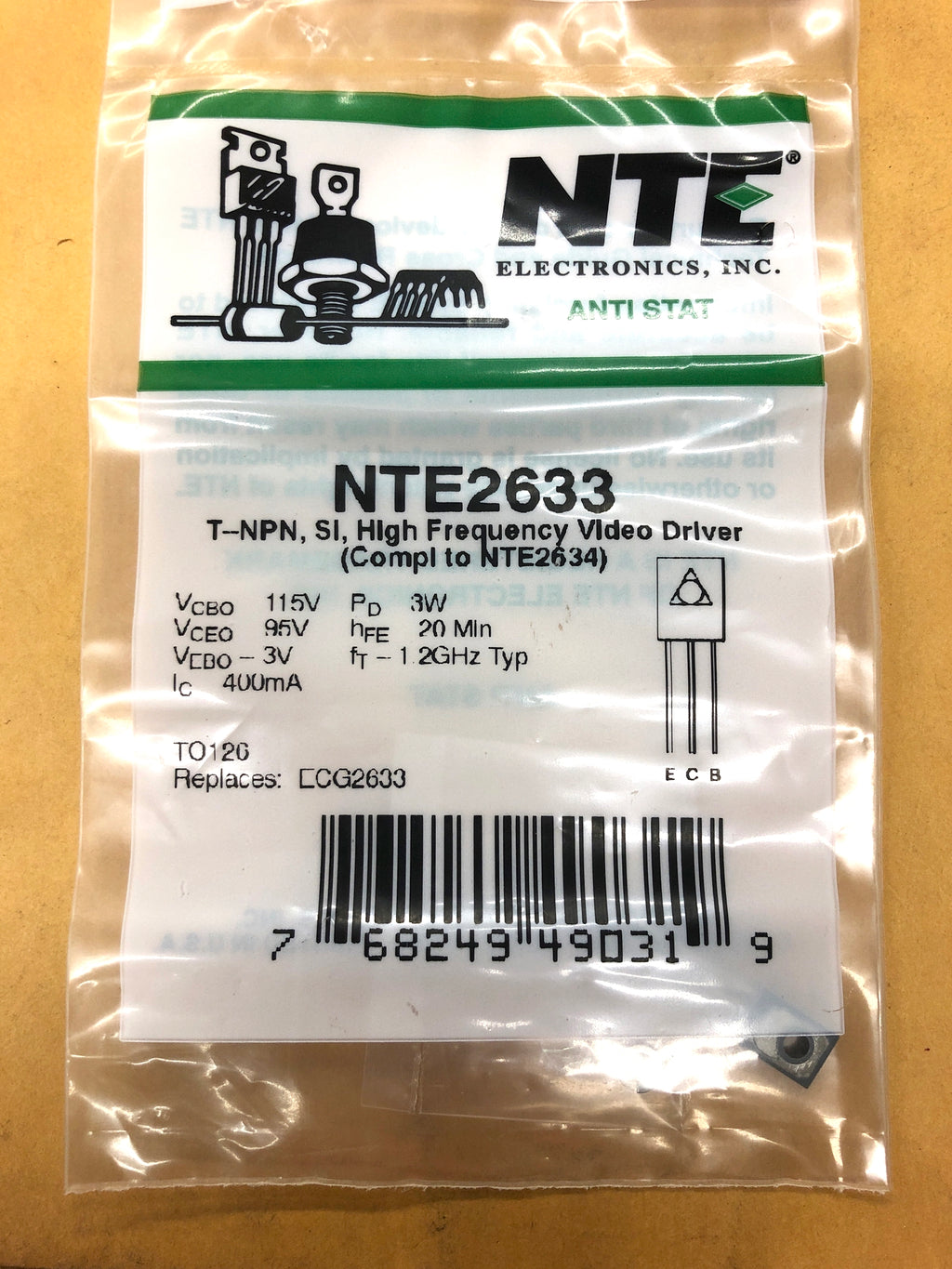 NTE2633, NPN Silicon Transistor High Frequency Video Driver ~ TO-126 ( – MarVac Electronics