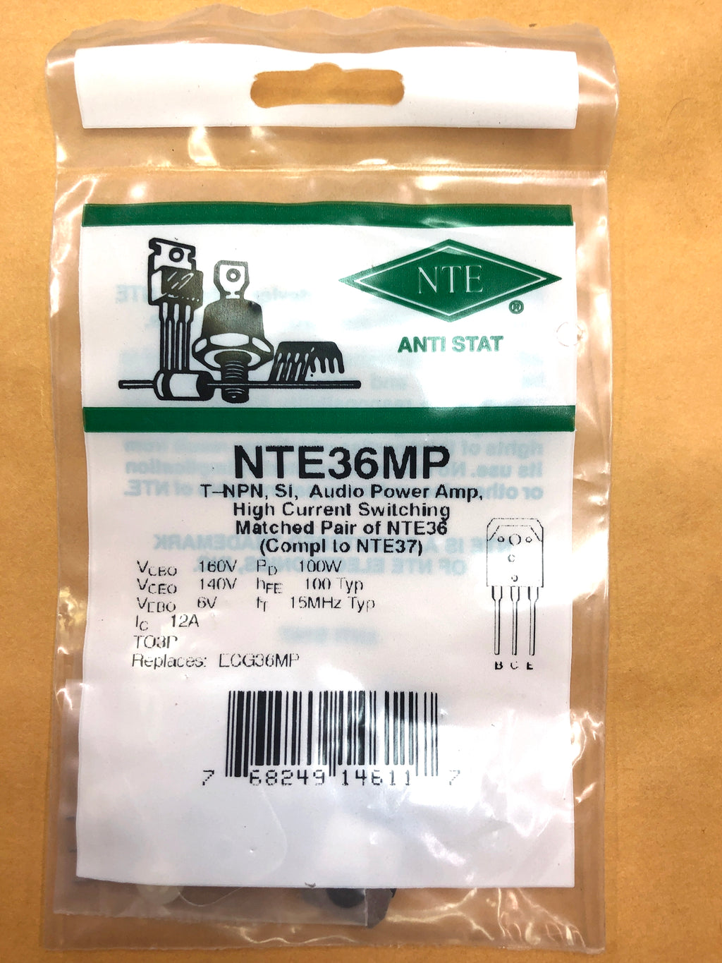 NTE36MP, 6A @ 160V Matched Pair of NTE36 NPN Transistors ~ TO-3P (ECG3 – MarVac Electronics