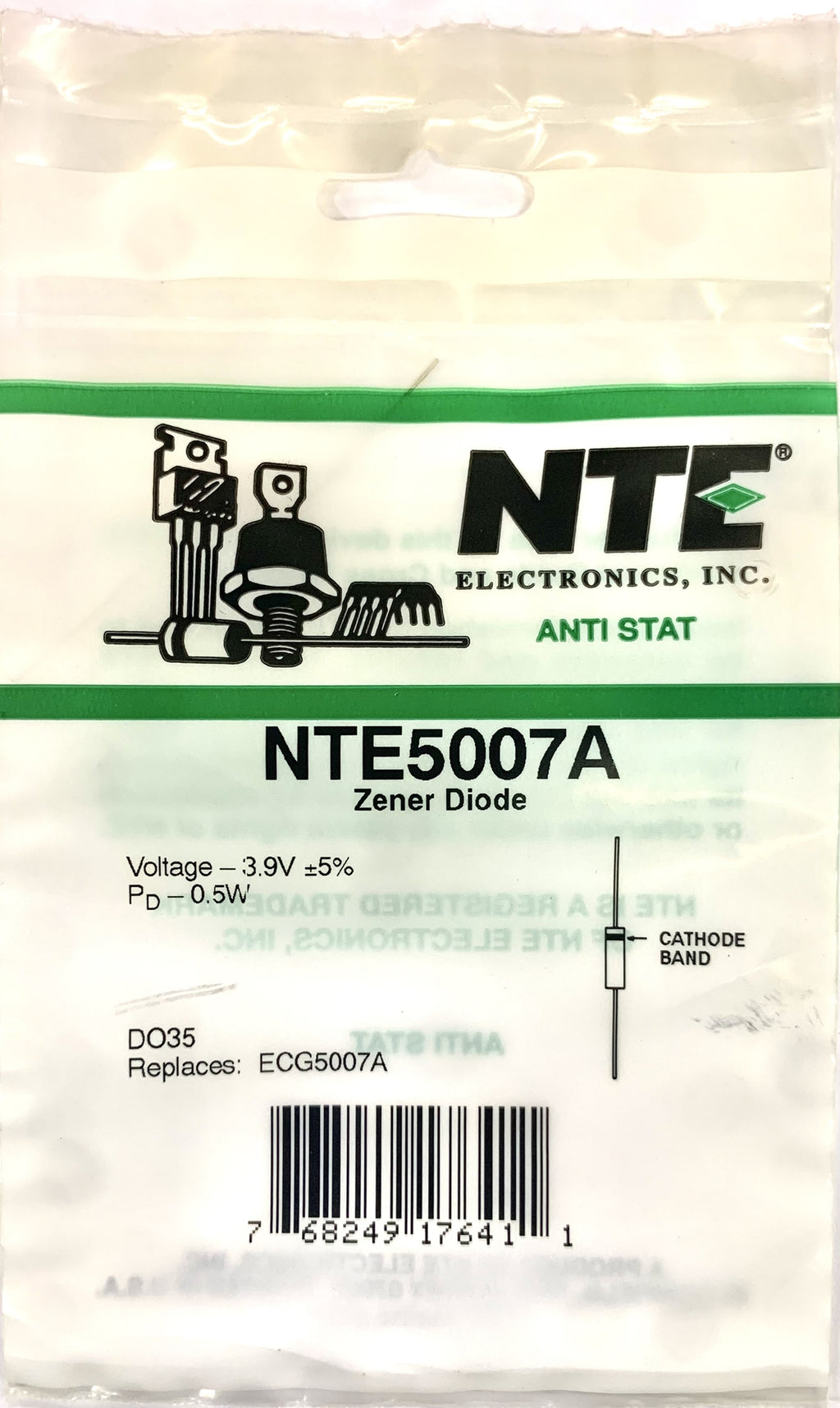 NTE5007A, 3.9V @ 1/2 Watt Zener Diode 5% ~ DO-35 Axial Lead Case (2 Pe – MarVac Electronics