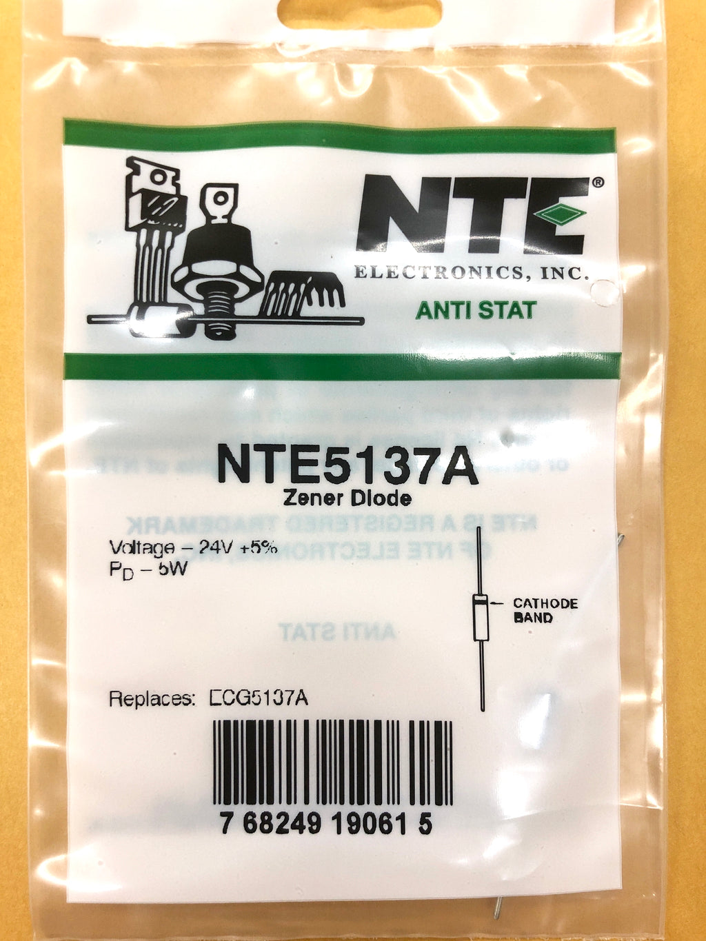 NTE5137A, 24V @ 5W Zener Diode 5% ~ DO-201 Axial (ECG5137A) – MarVac Electronics