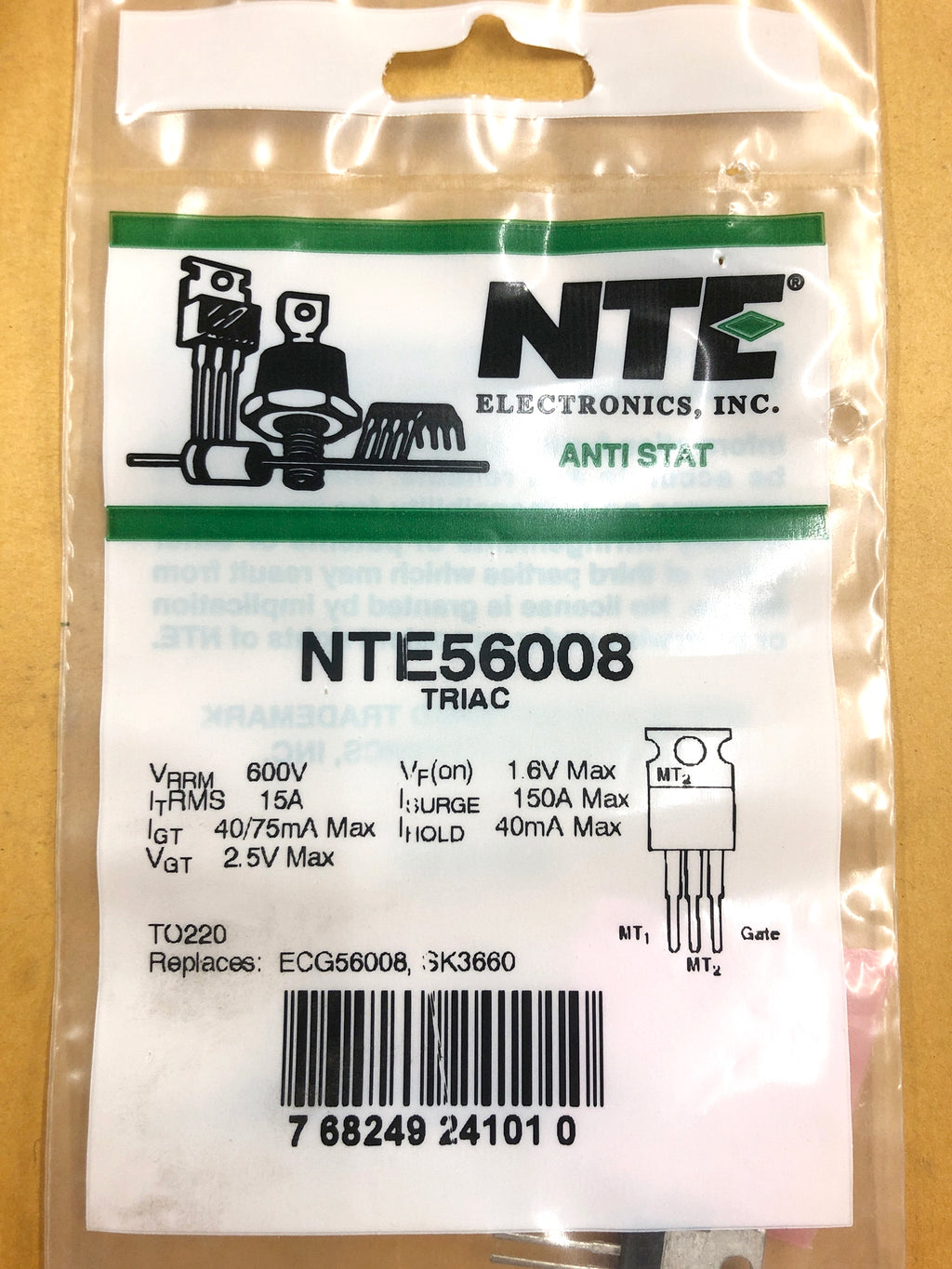 NTE56008, 600V @ 15A Silicon 4 Mode TRIAC ~ TO-220 (ECG56008) – MarVac Electronics