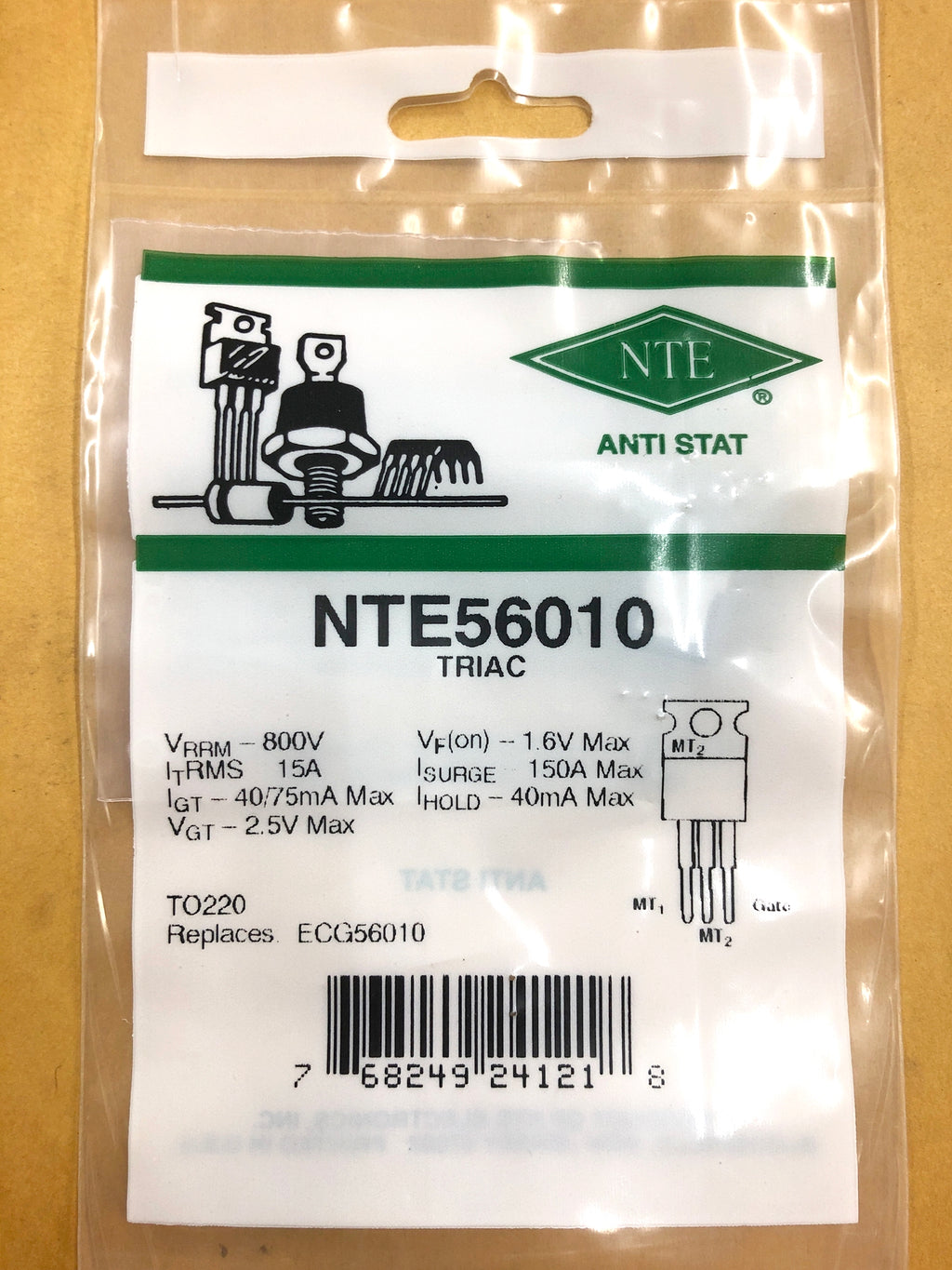 NTE56010, 800V @ 15A Silicon 4 Mode TRIAC ~ TO-220 (ECG56010) – MarVac Electronics