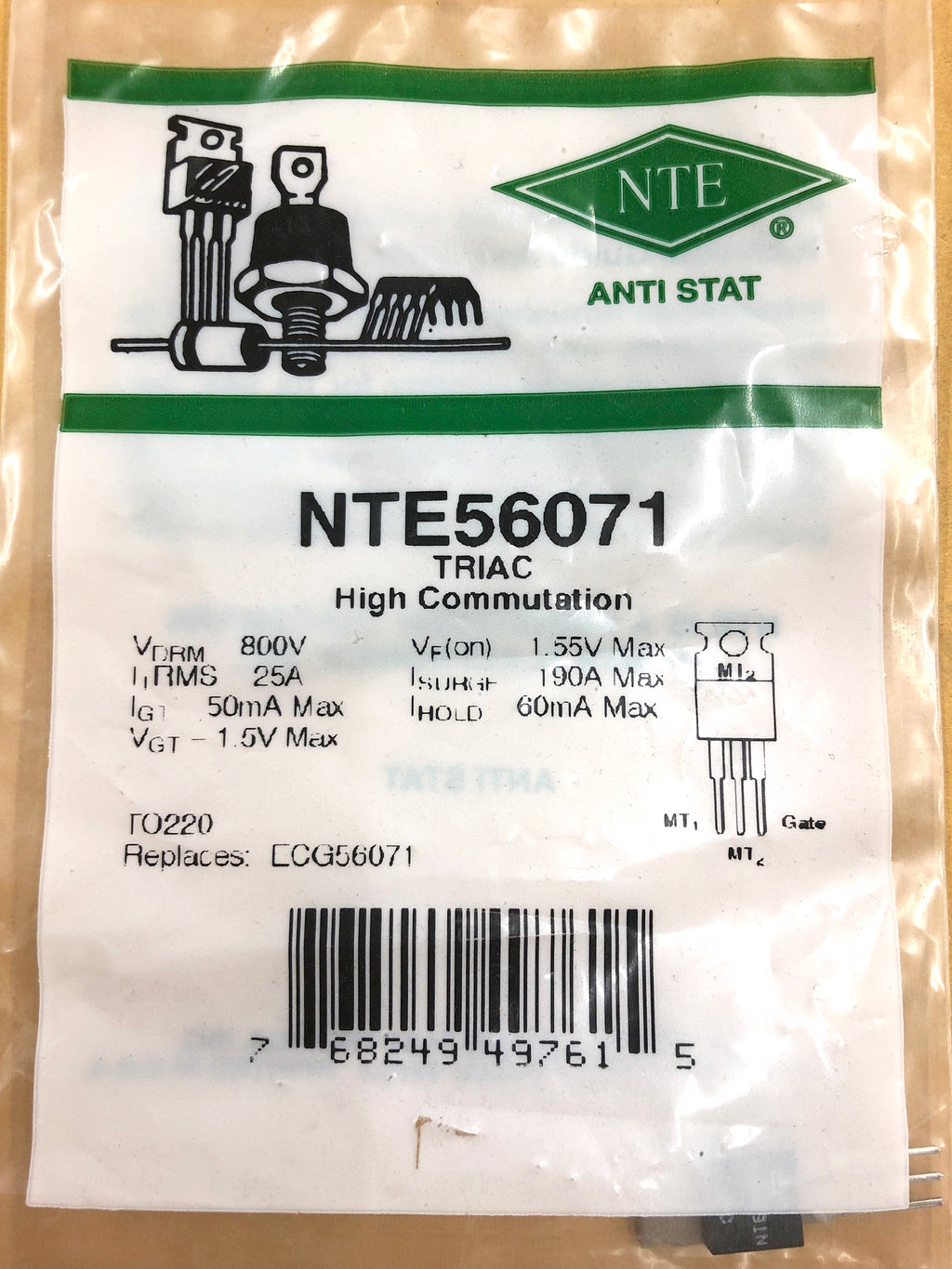 NTE56071, 800V @ 25A Silicon 3 Mode High Commutation TRIAC ~ TO-220 (E – MarVac Electronics