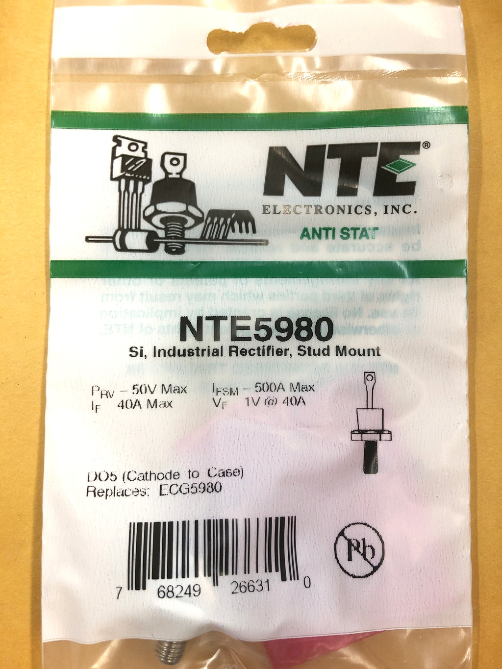 NTE5980, 50V PRV @ 40A General Purpose Diode ~ DO-5 Stud Case (ECG5980 – MarVac Electronics