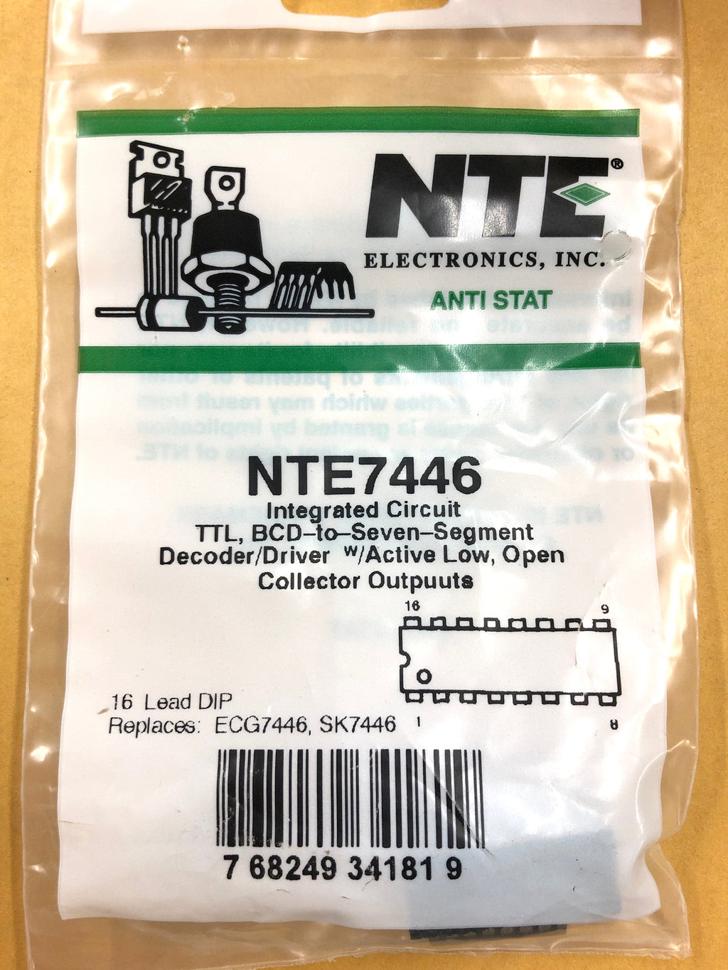 NTE7446, TTL - BCD to Seven Segment Decoder Driver w/Open Collector 16 – MarVac Electronics
