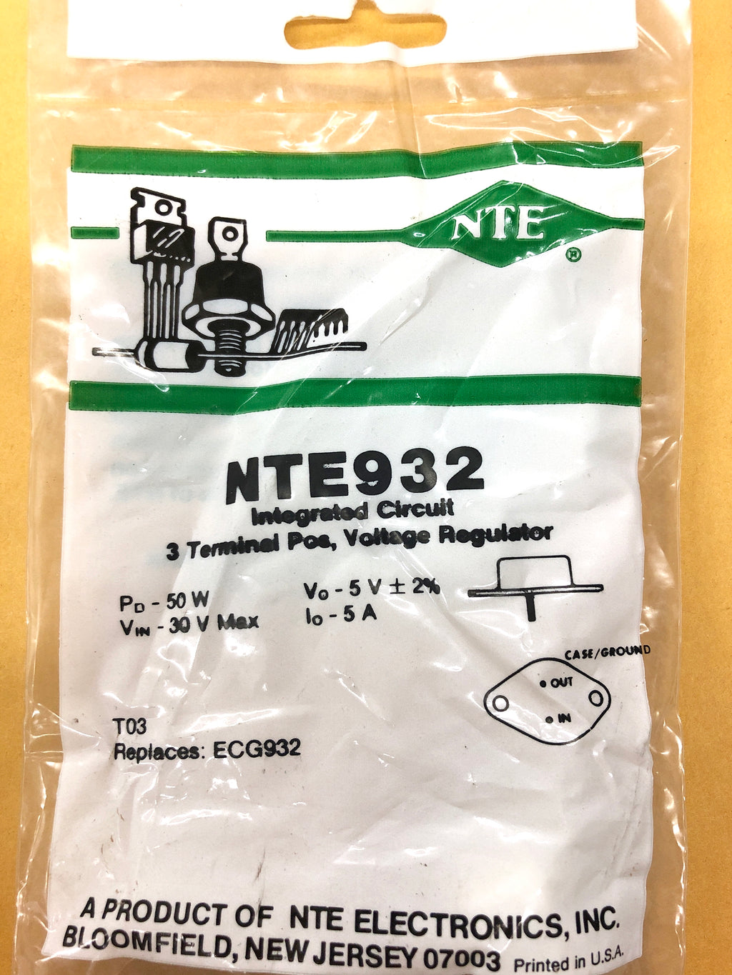 NTE932, +5V @ 5A Positive Voltage Regulator ~ TO-3 (ECG932) – MarVac Electronics