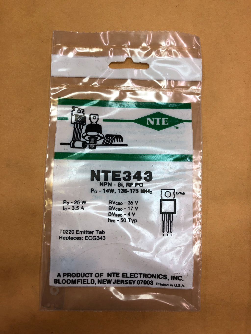 NTE343 NPN-Si Transistor 35V 3.5A T0220 – MarVac Electronics