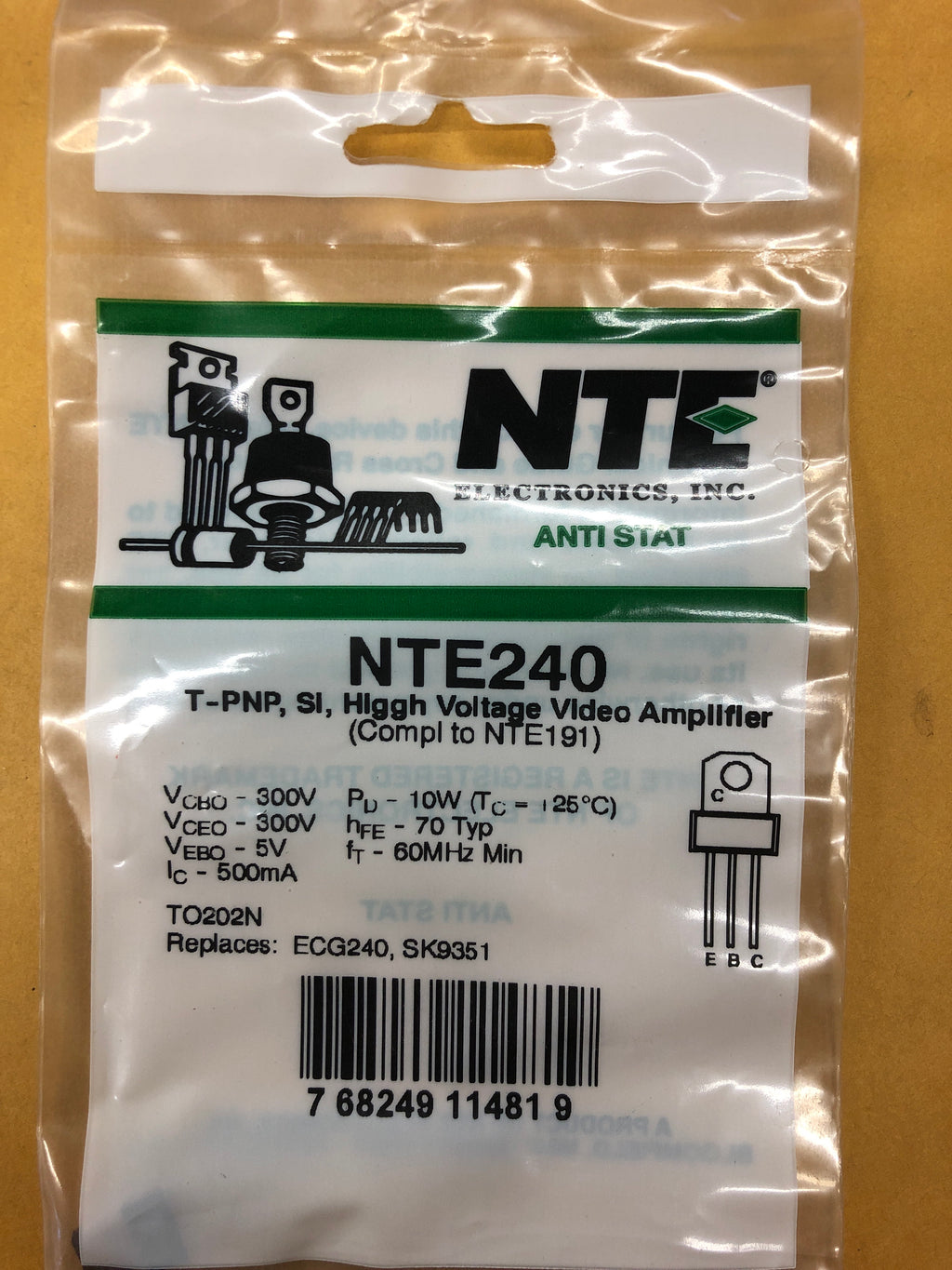 NTE240 T PNP SI HV AMP – MarVac Electronics