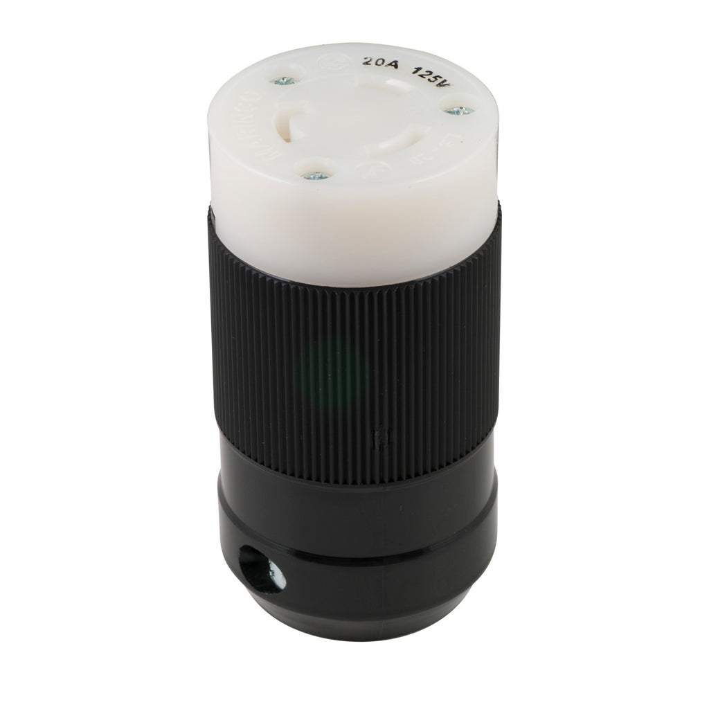Marinco 205C, 20A 125V 2 Pole 3 Wire NEMA L5-20R Locking Connector Whi ...