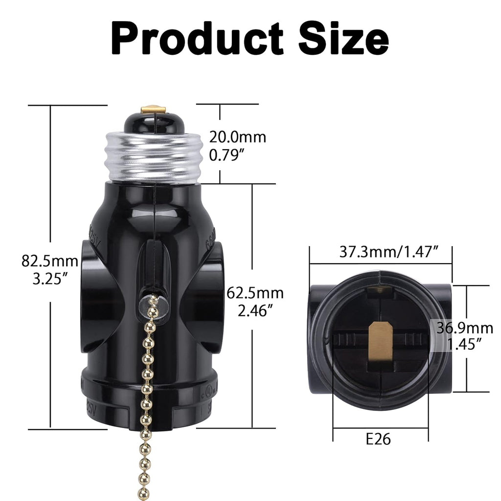 PS45BK Light Socket with Pull Chain Switch and 2 AC Electrical Sockets ...