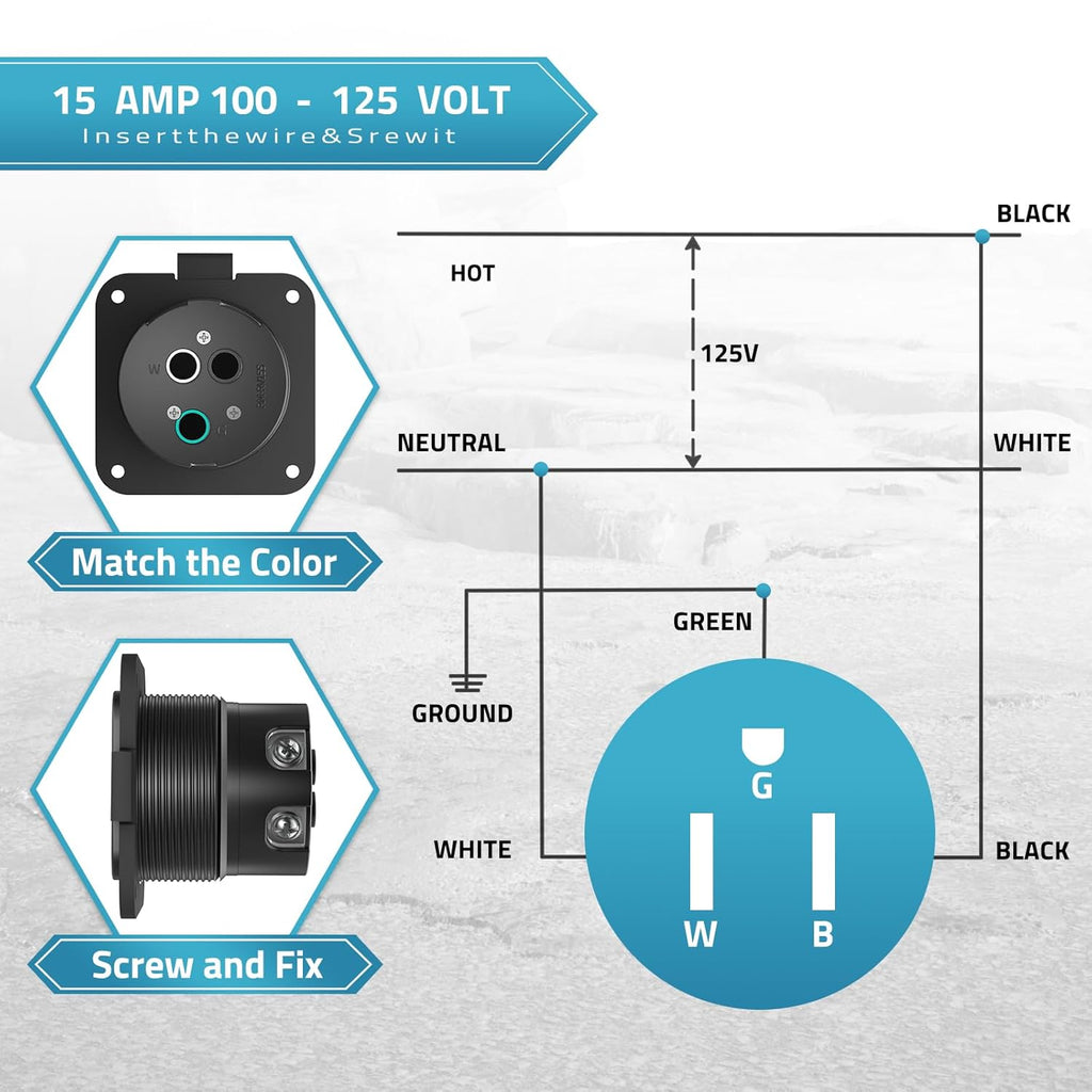 MV 5278DRI 120V 15A Flanged Outlet Female Electrical Outlet with Water ...
