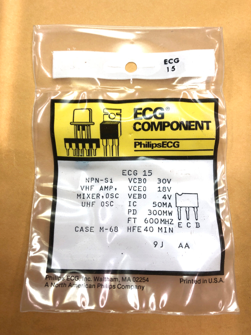 ECG15, 50mA @ 30V NPN Silicon VHF/UHF Oscillator Transistor ~ M-68 (NT ...