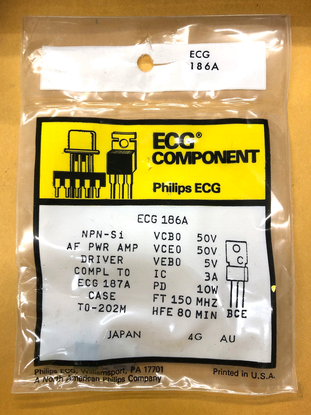ECG186A, NPN Silicon Transistor Medium Power Audio Amplifier ~ TO-202M ...