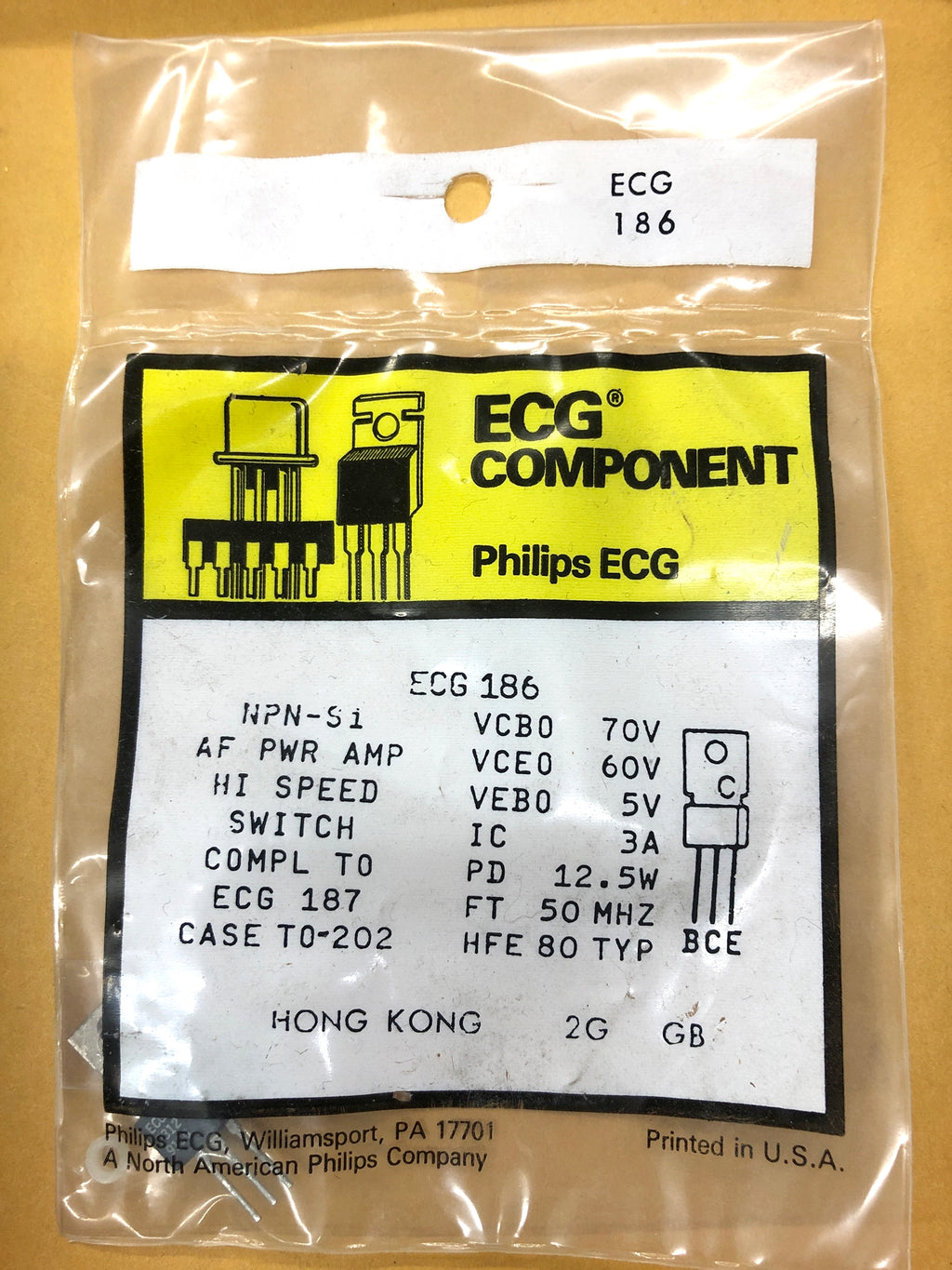 ECG186, 3A@70V NPN Transistor Amplifier & High Speed Switch ~ TO-202 ...