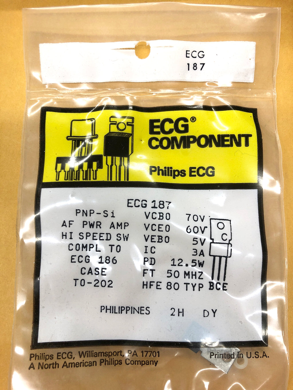 ECG187, 3A@70V PNP Transistor Amplifier & High Speed Switch ~ TO-202 ...