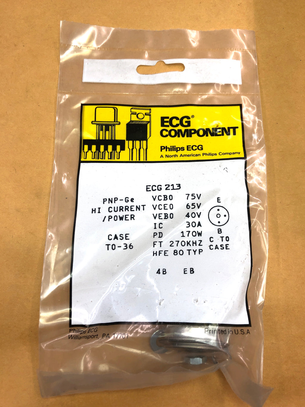 ECG213, 30A@75V PNP Germanium High Power/High Gain Transistor ~ TO-36 ...