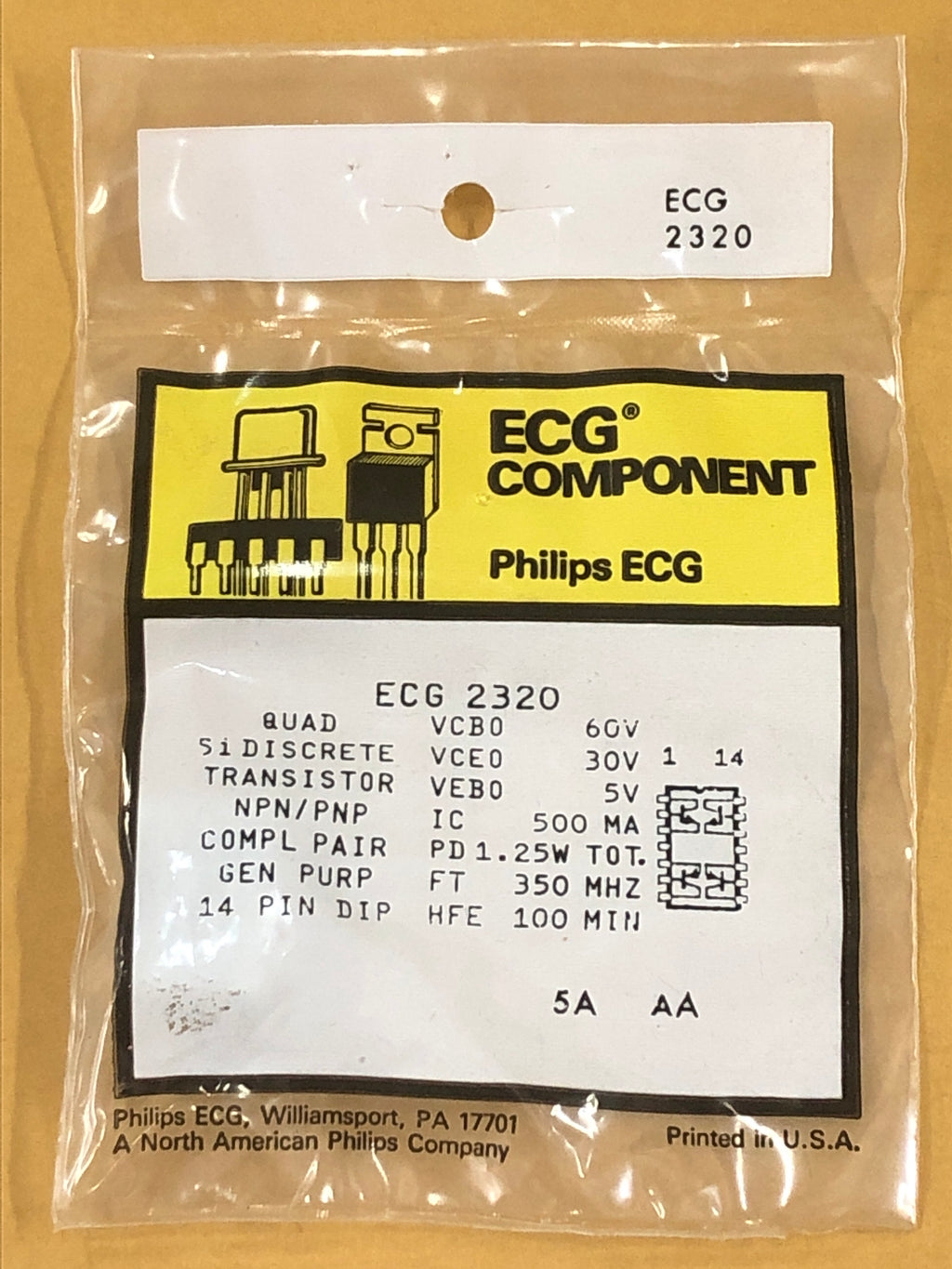 ECG2320, Quad NPN/PNP Complementary Pair Transistor IC ~ 14 Pin DIP (N ...
