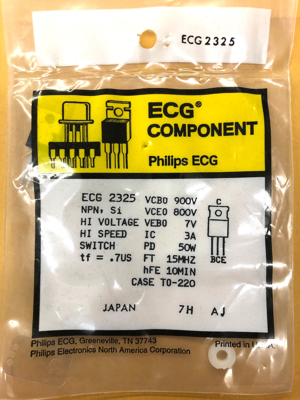ECG2325, 3A @ 900V NPN Transistor High Voltage Switch ~ TO-220 (NTE232 ...