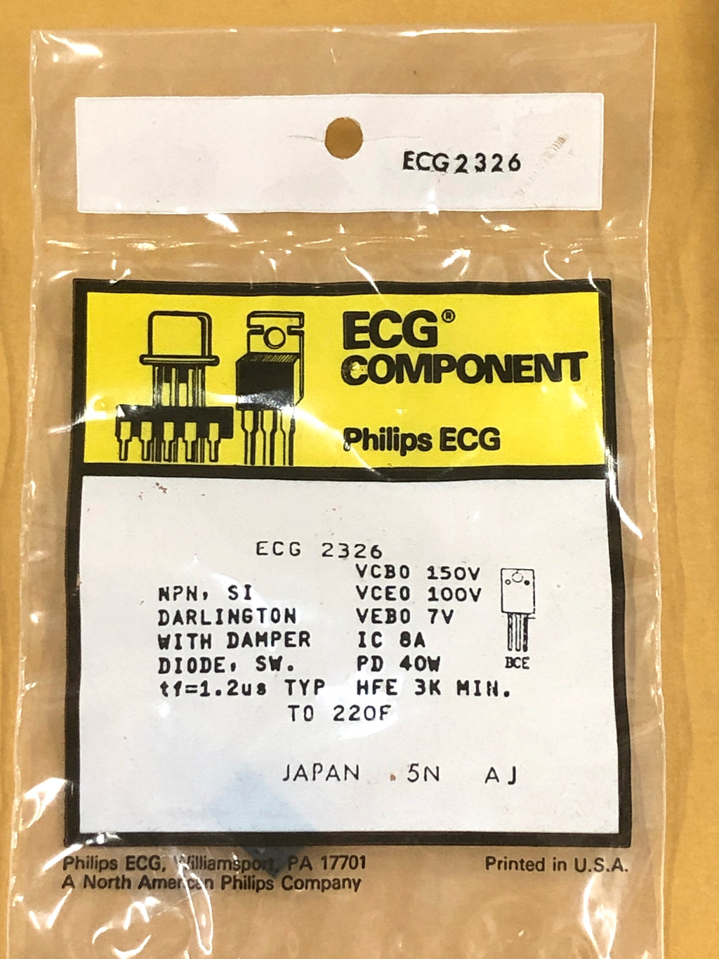 ECG2326, 8A @ 150V NPN Transistor Darlington w/ Damper Diode ~ TO-220F ...