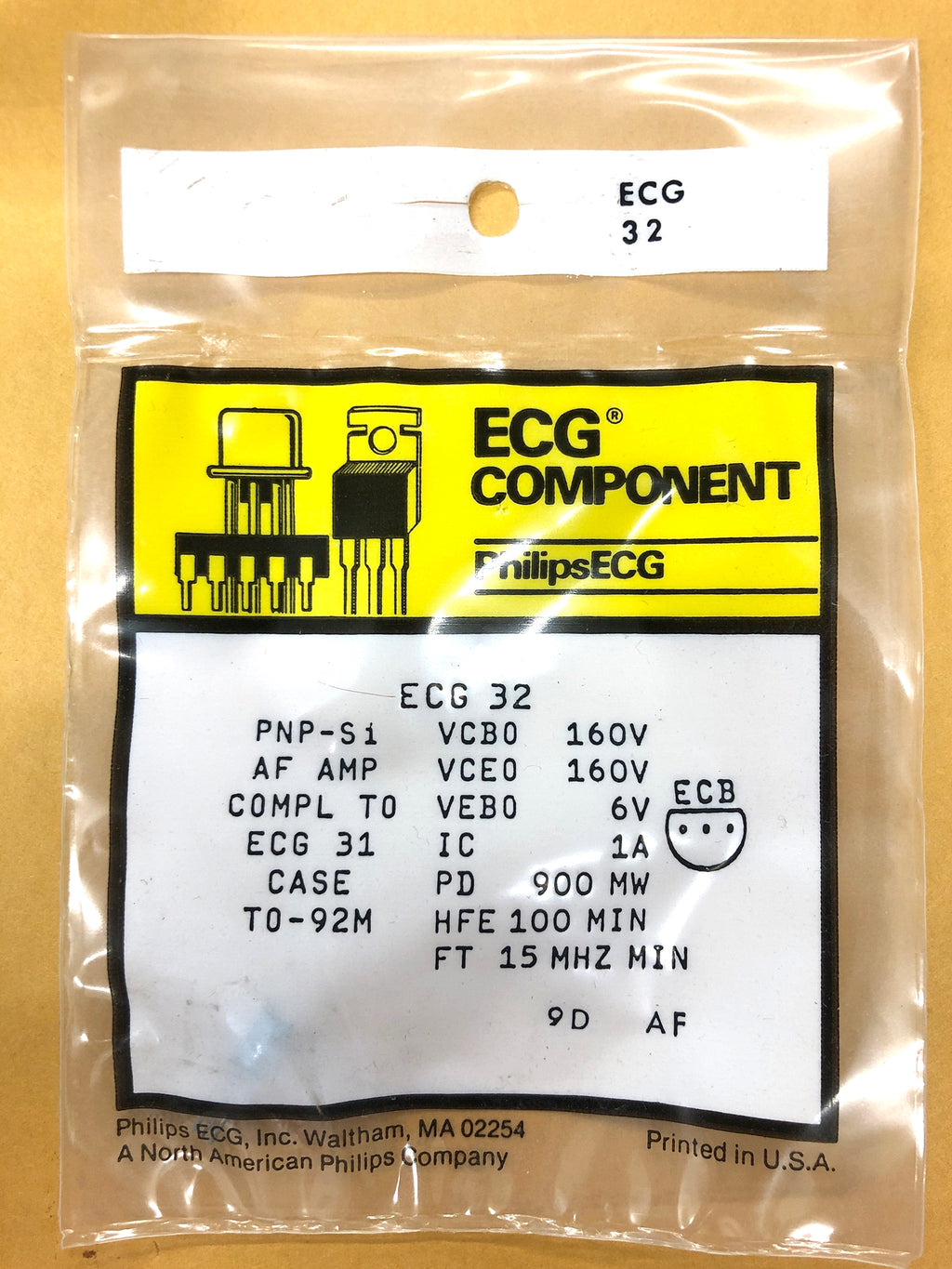 ECG32, 1A @ 160V PNP Transistor TV Sound & Vertical Output ~ TO-92M (N ...