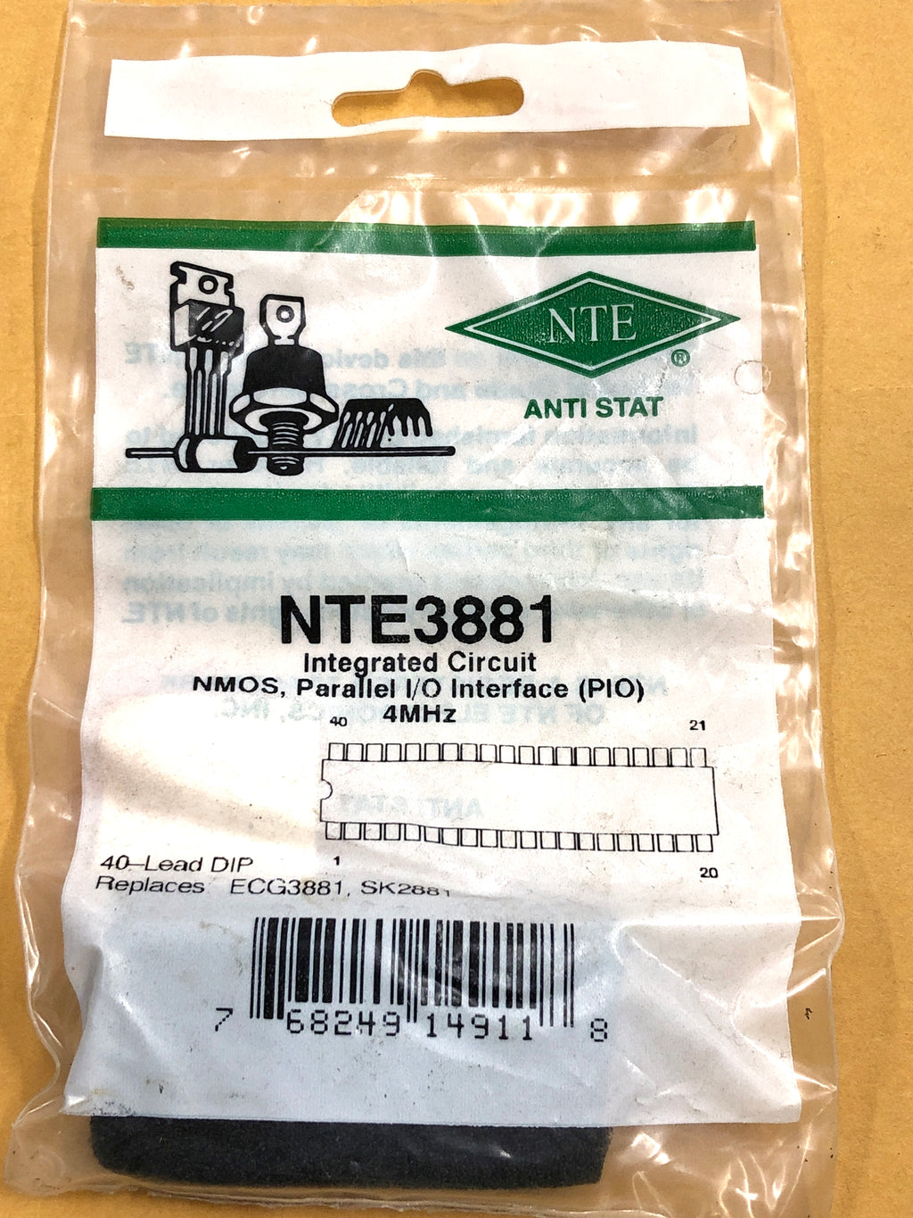 NTE3881 NMOS Parallel I/O Interface Adapter (PIO) ~ 40 Pin DIP (ECG388 ...