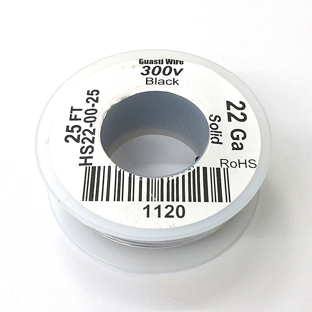 HS22-00-25 25FT 22AWG BLACK SOLID Electronic Electrical 300V Wire UL10 ...