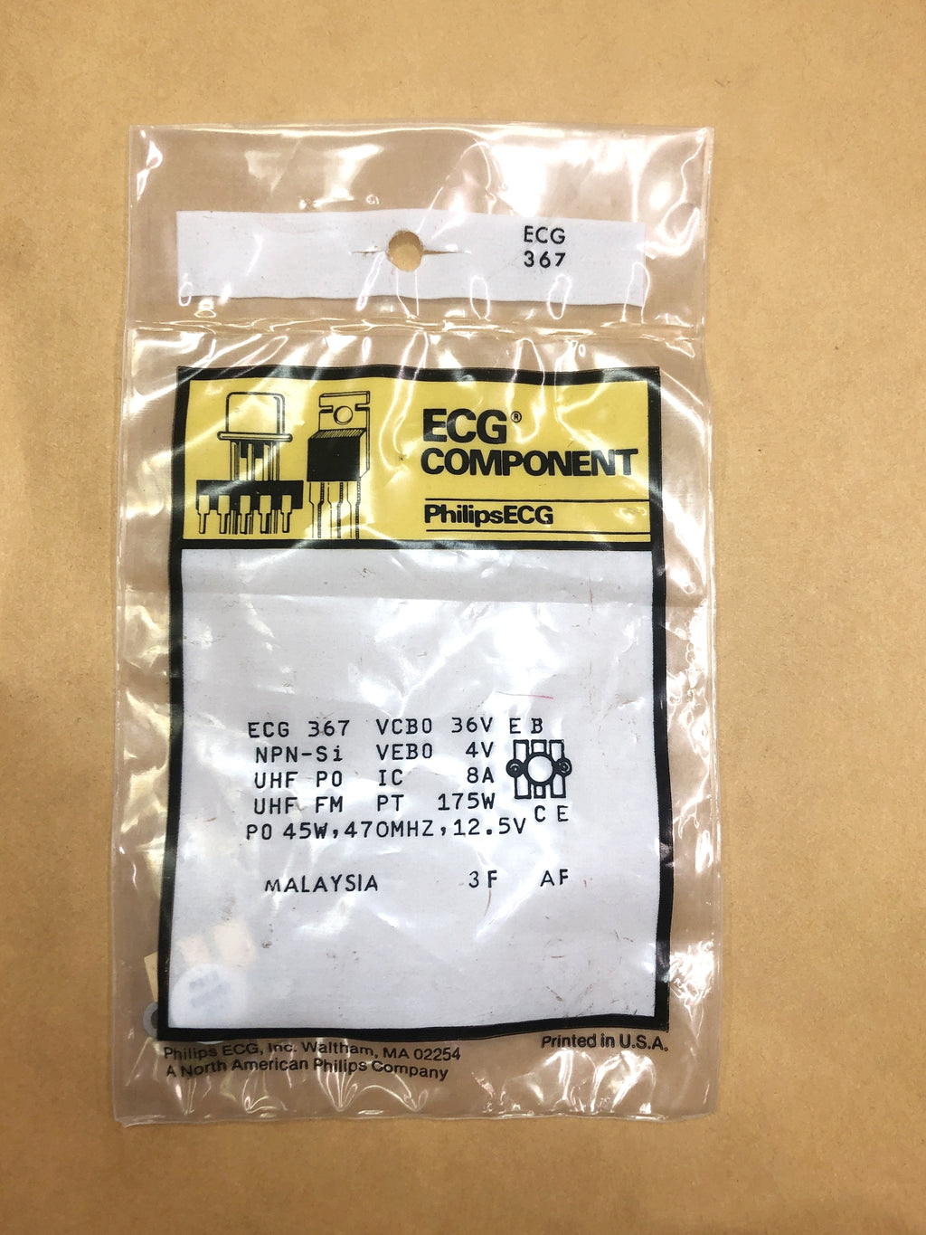 ECG367 NPN Silicon RF Transistor 16V@9A, 45W Max ~ 470 to 512MHz. RF-5 ...