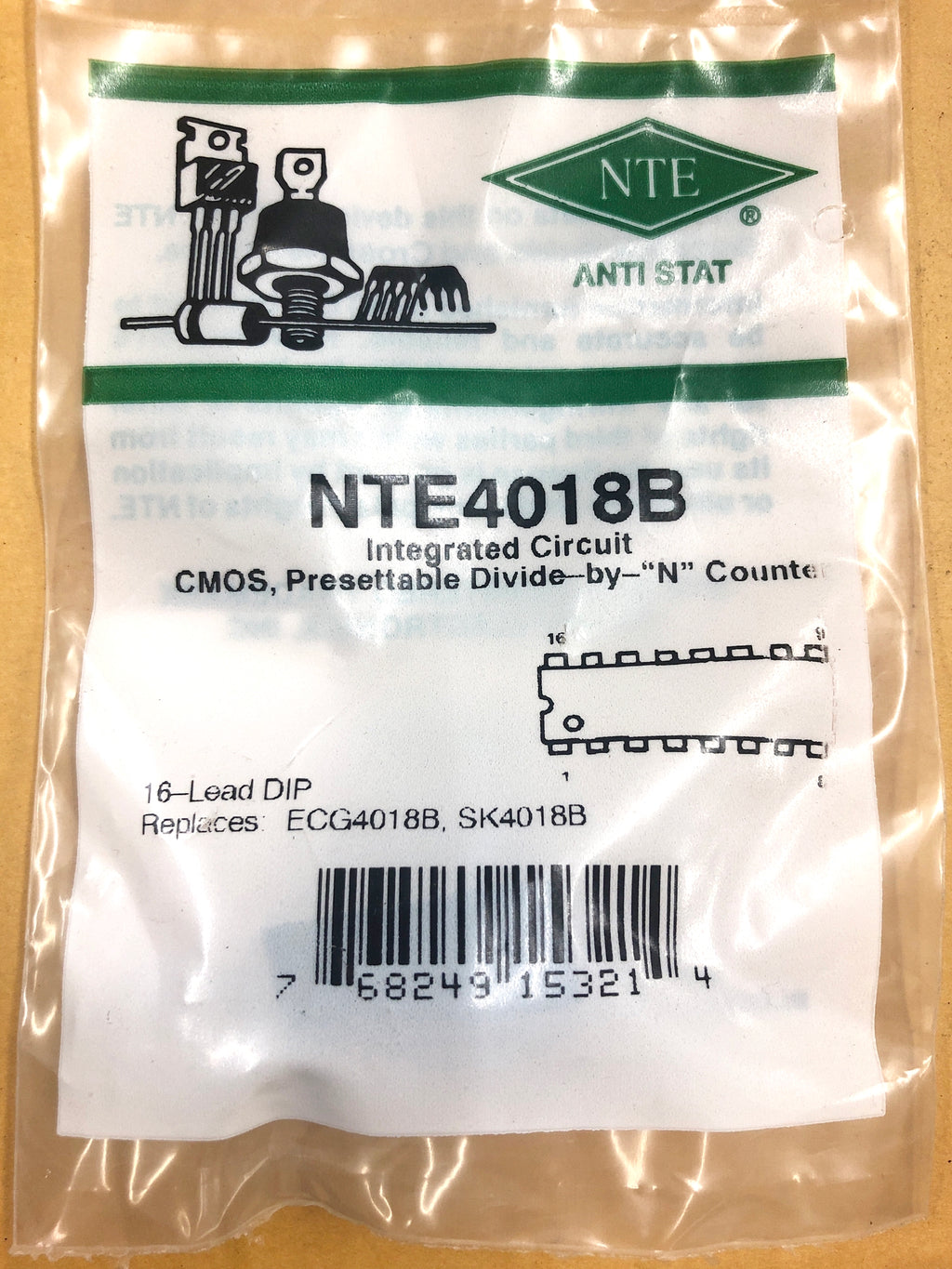 NTE4018B, CMOS Presettable Divide-by-N Counter ~ 16 Pin DIP (ECG4018B ...
