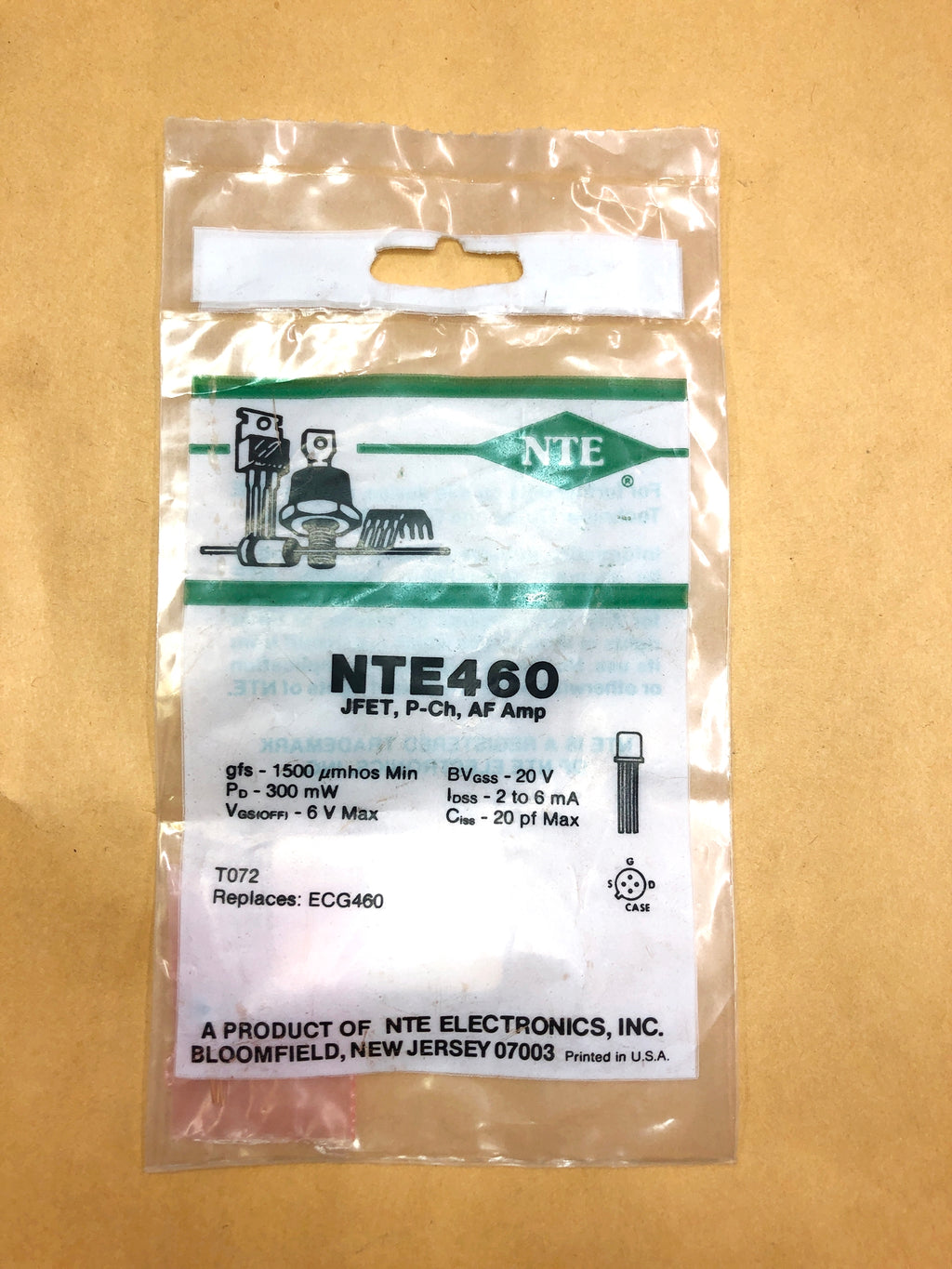 NTE460, 2mA to 6mA @ 20V P Channel JFET Transistor Audio Amp ~ TO-72 ...