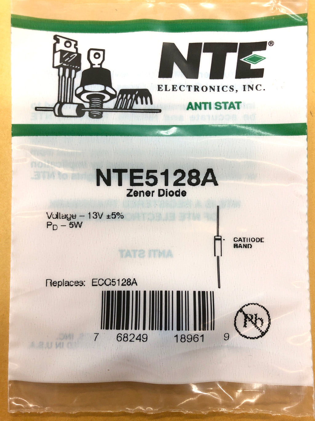 NTE5128A, 13V @ 5W Zener Diode 5% ~ DO-201 Axial (ECG5128A) – MarVac ...