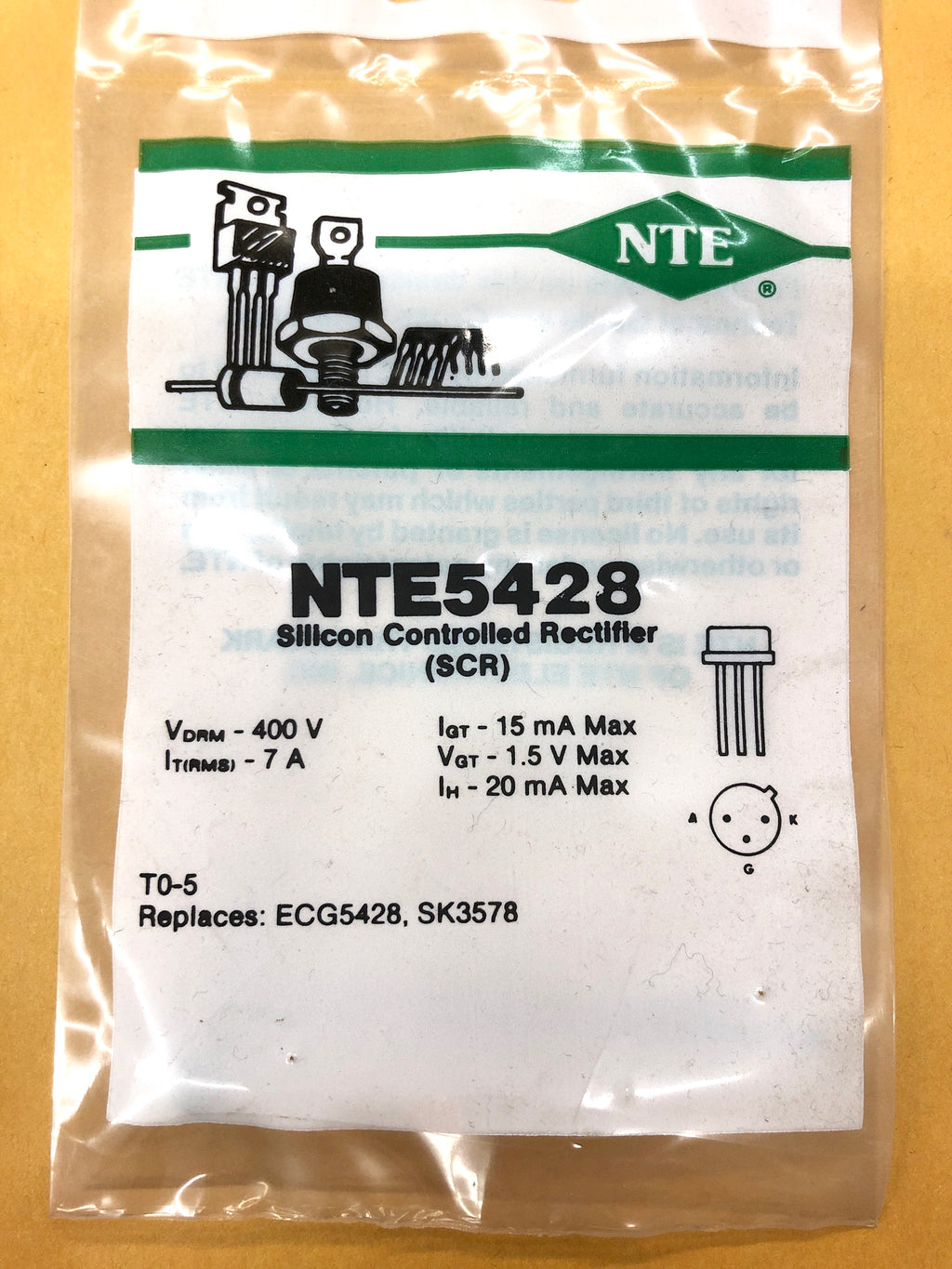 NTE5428, 400V @ 7A Silicon Controlled Rectifier SCR ~ TO-39 (ECG5428 ...