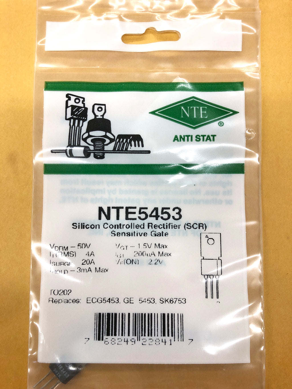 NTE5453, 50V @ 4A Silicon Controlled Rectifier SCR ~ TO-202 (ECG5453 ...