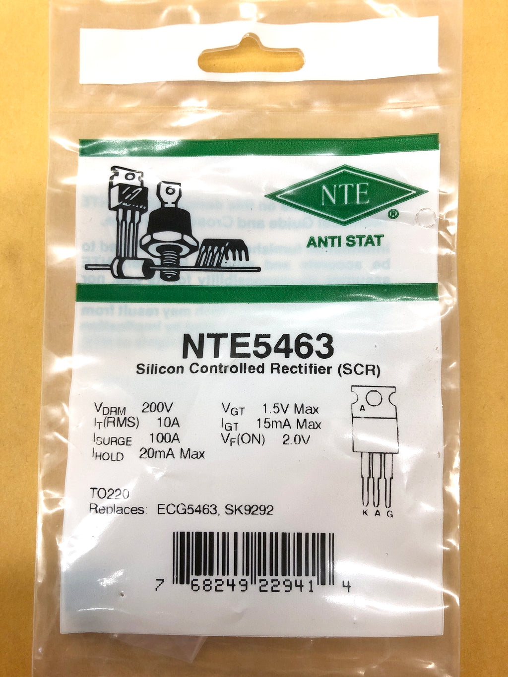 NTE5463, 200V @ 10A Silicon Controlled Rectifier SCR ~ TO-220 (ECG5463 ...