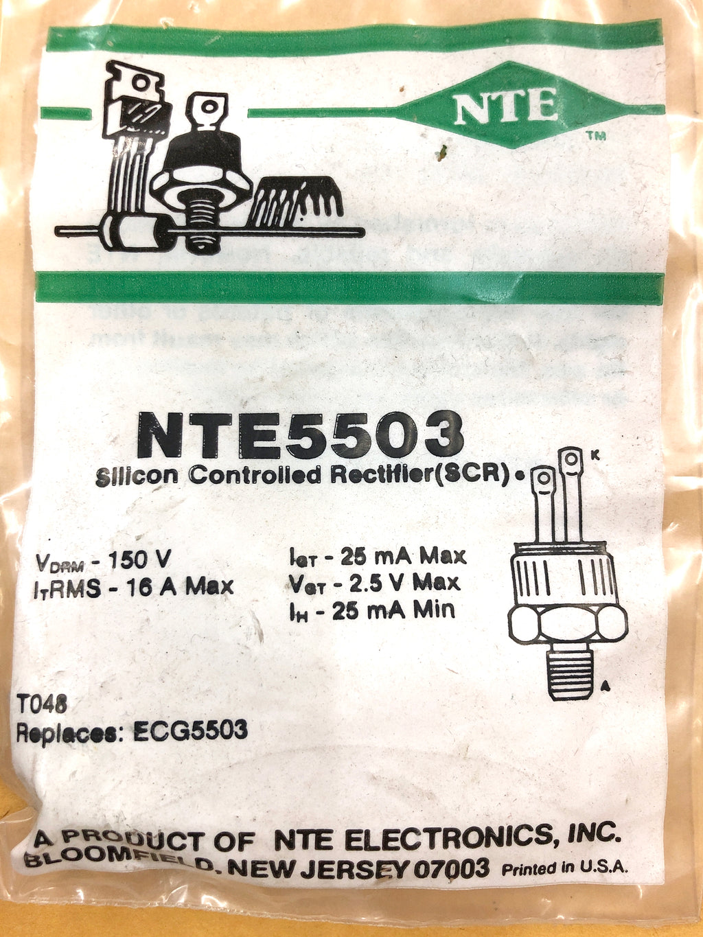 NTE5503, 150V @ 16A Silicon Controlled Rectifier SCR ~ TO-48 (ECG5503 ...