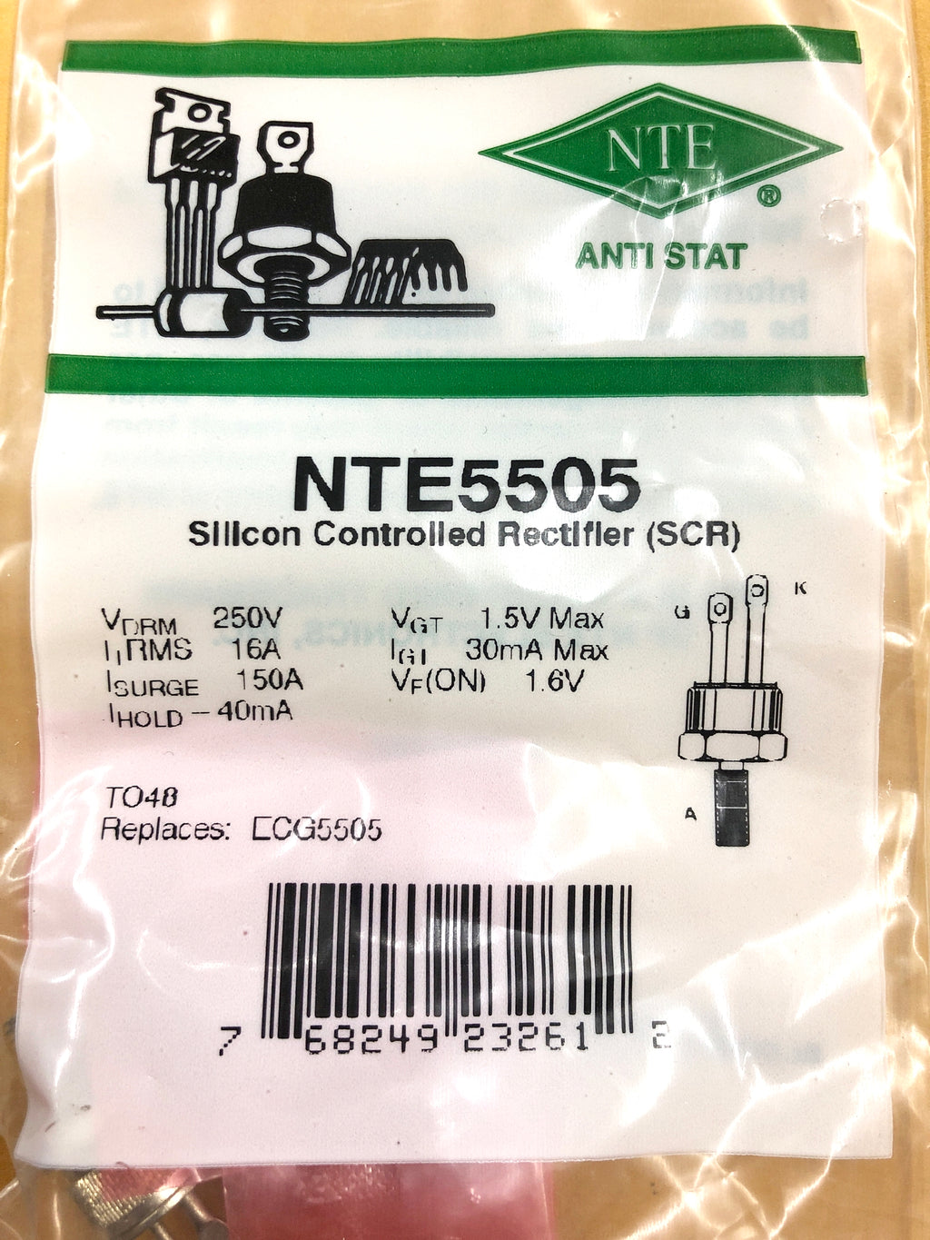 NTE5505, 250V @ 16A Silicon Controlled Rectifier SCR ~ TO-48 (ECG5505 ...