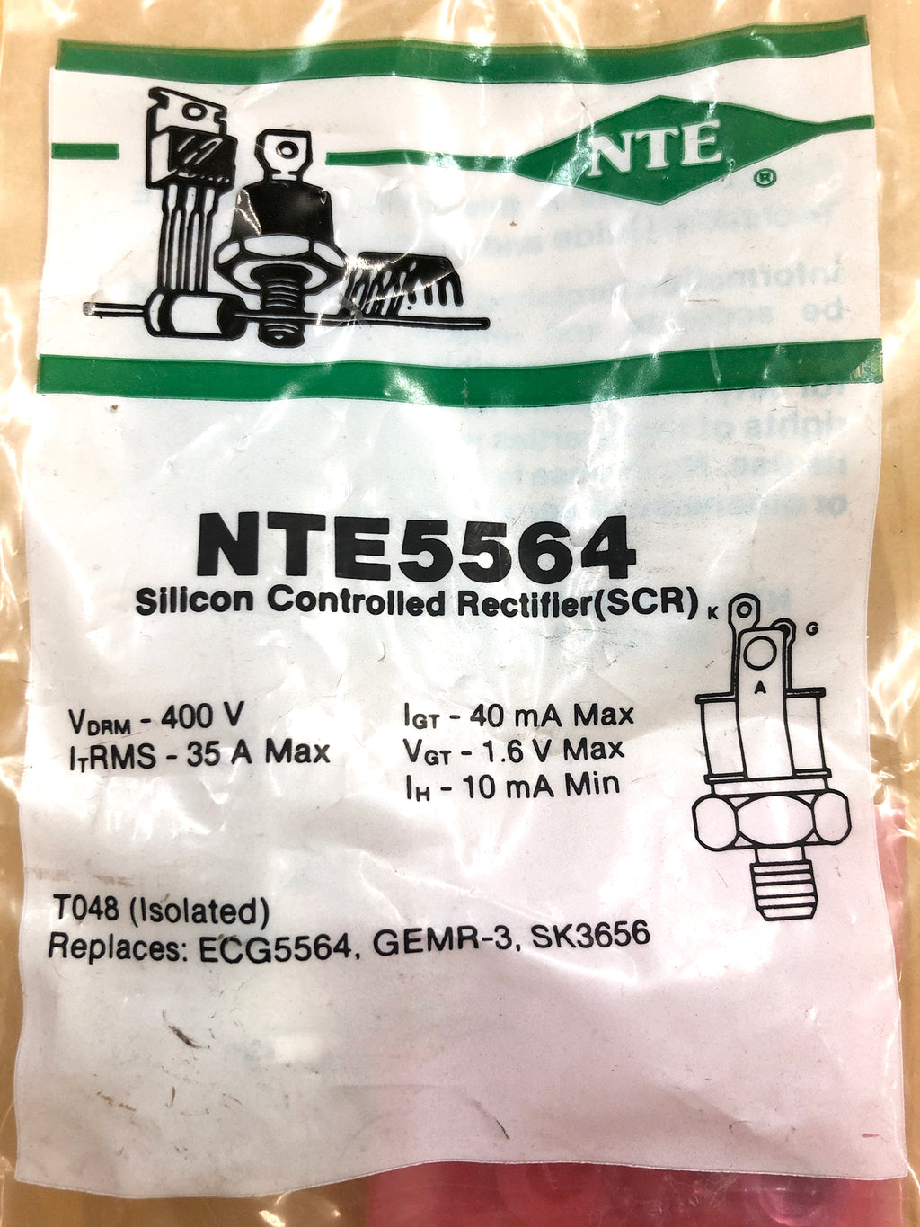 NTE5564, 400V @ 35A Silicon Controlled Rectifier SCR ~ TO-48 Isolated ...