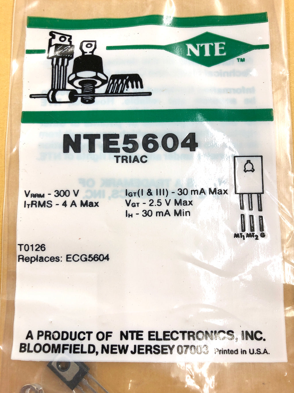 NTE5604, 300V @ 4A Silicon 2 Mode TRIAC ~ TO-126 (ECG5604) – MarVac ...