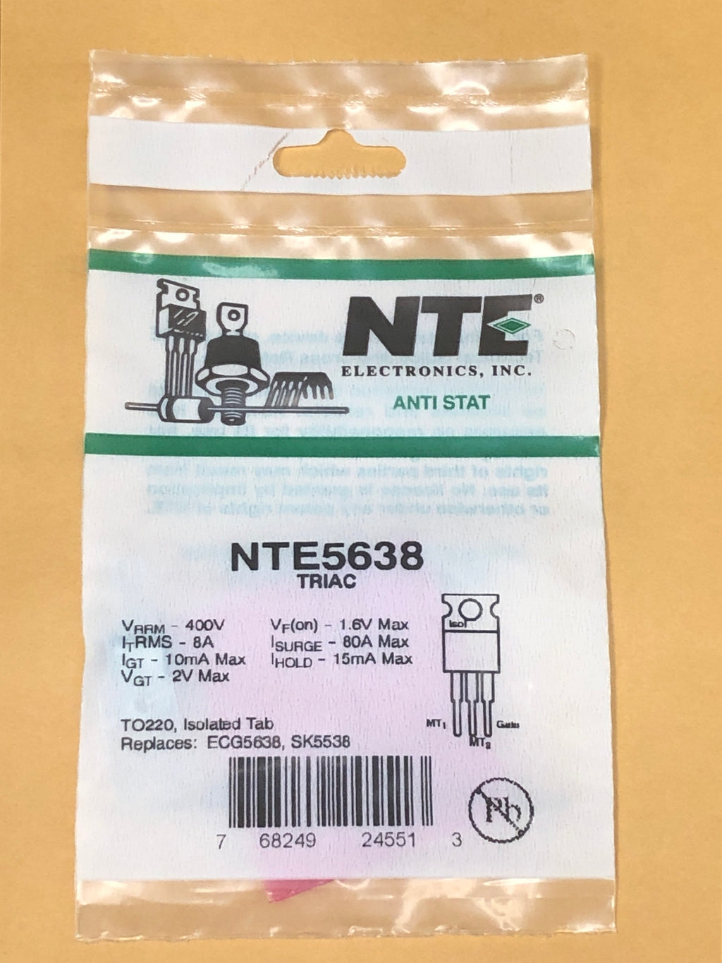 NTE5638, 200V @ 10A Silicon 3 Mode TRIAC ~ TO-220 Isolated Tab (ECG563 ...