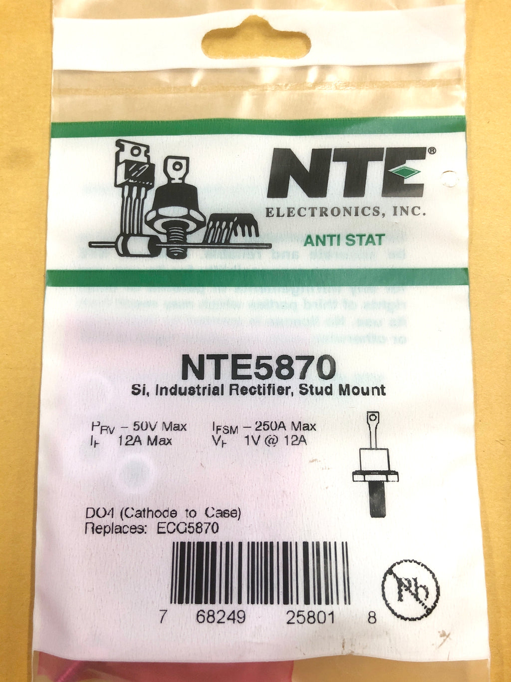 ECG5870, 50V PRV @ 12A General Purpose Diode ~ DO-4 Stud Case (NTE5870 ...