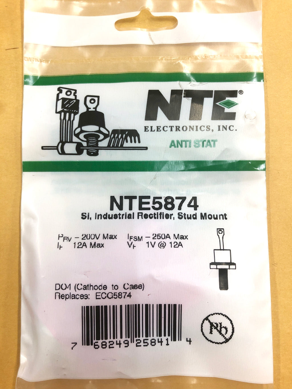NTE5874, 200V PRV @ 12A General Purpose Diode ~ DO-4 Stud Case (ECG587 ...