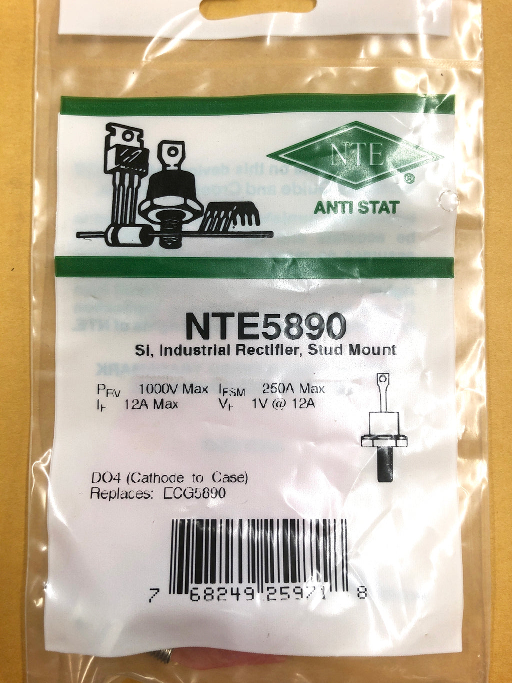NTE5890, 1,000V PRV @ 12A General Purpose Diode ~ DO-4 Stud Case (ECG5 ...