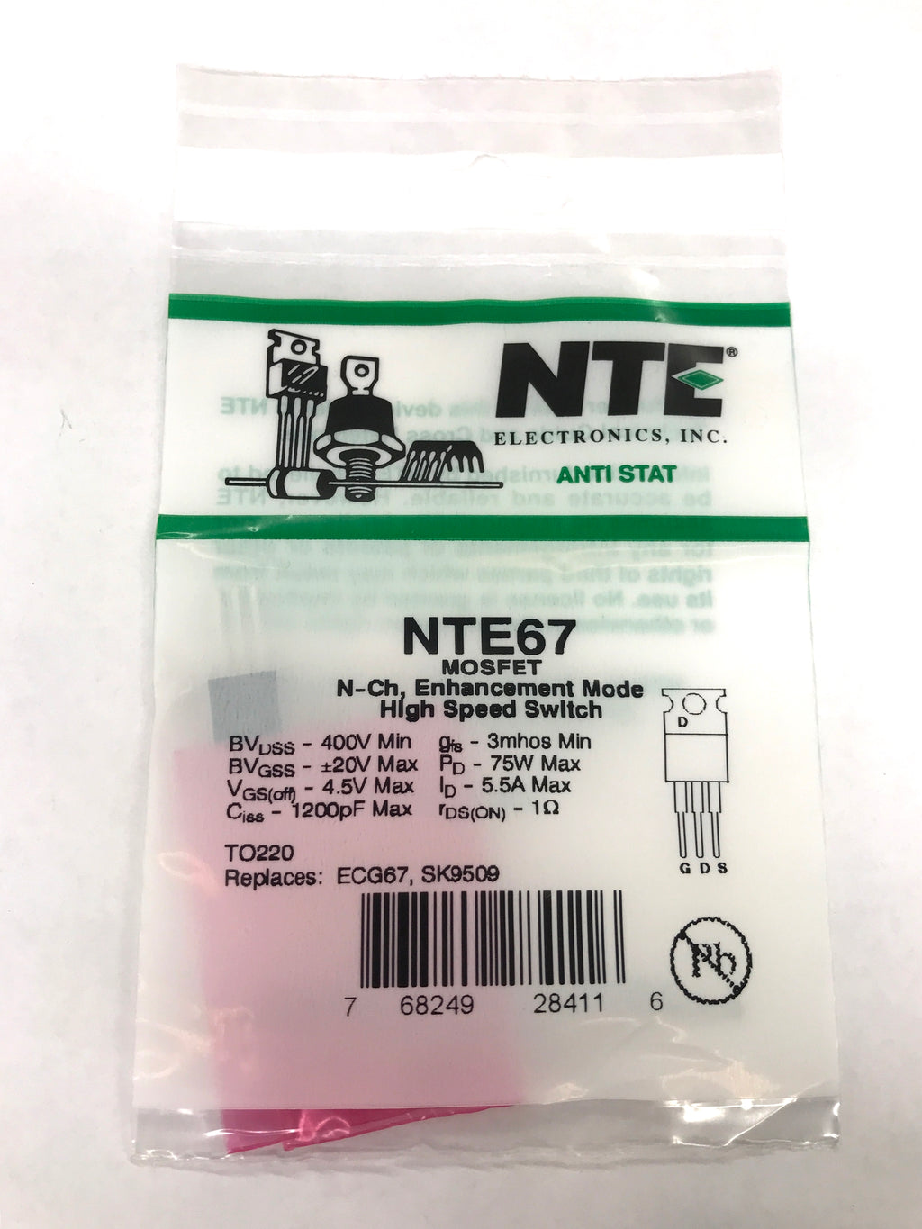 NTE67, 5.5A @ 400V MOSFET N Channel Enhancement Mode Switch ~ TO-220 ...