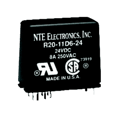 NTE R20-11D6-6 DPDT 6V DC Coil, PC Mount Relay ~ 8A@250V AC or 28V DC ...