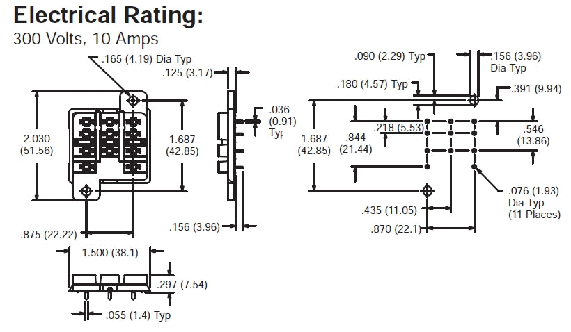 NTE R95-123, 11 Pin (0.187" Blade) Square Base Relay Socket ~ PC Board ...