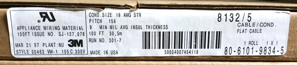 10' 3M 8132/05, 5 Cond 18 Gauge 0.156" 3.96mm Spacing Flat Ribbon Cabl ...