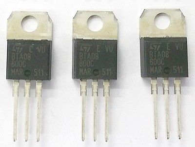 Lot of 10 ST Microelectronics BTA08-600C 8 Amp 8A 600 Volt Triac TO-22 ...