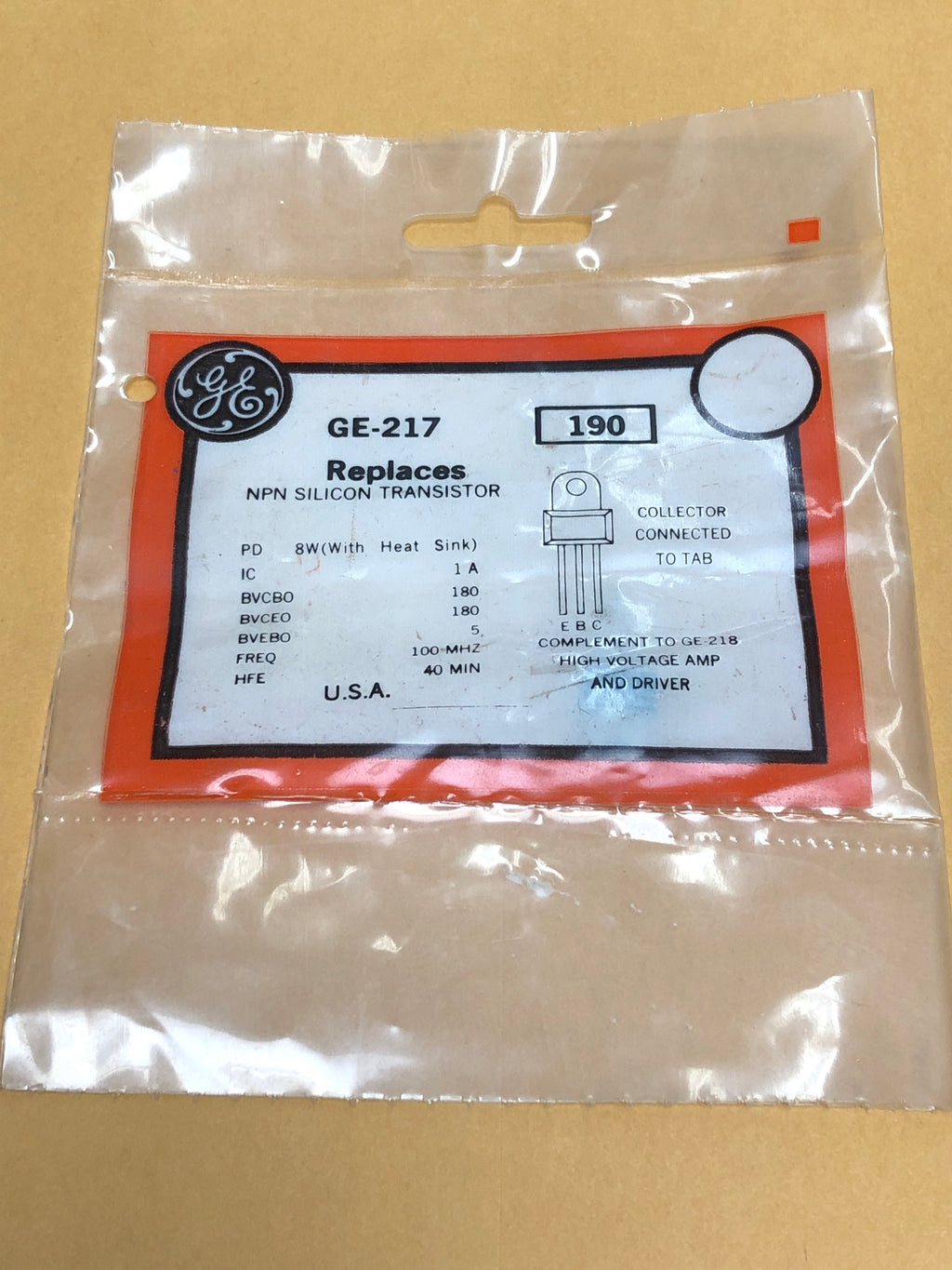 Silicon NPN transistor GE-217 (190) – MarVac Electronics