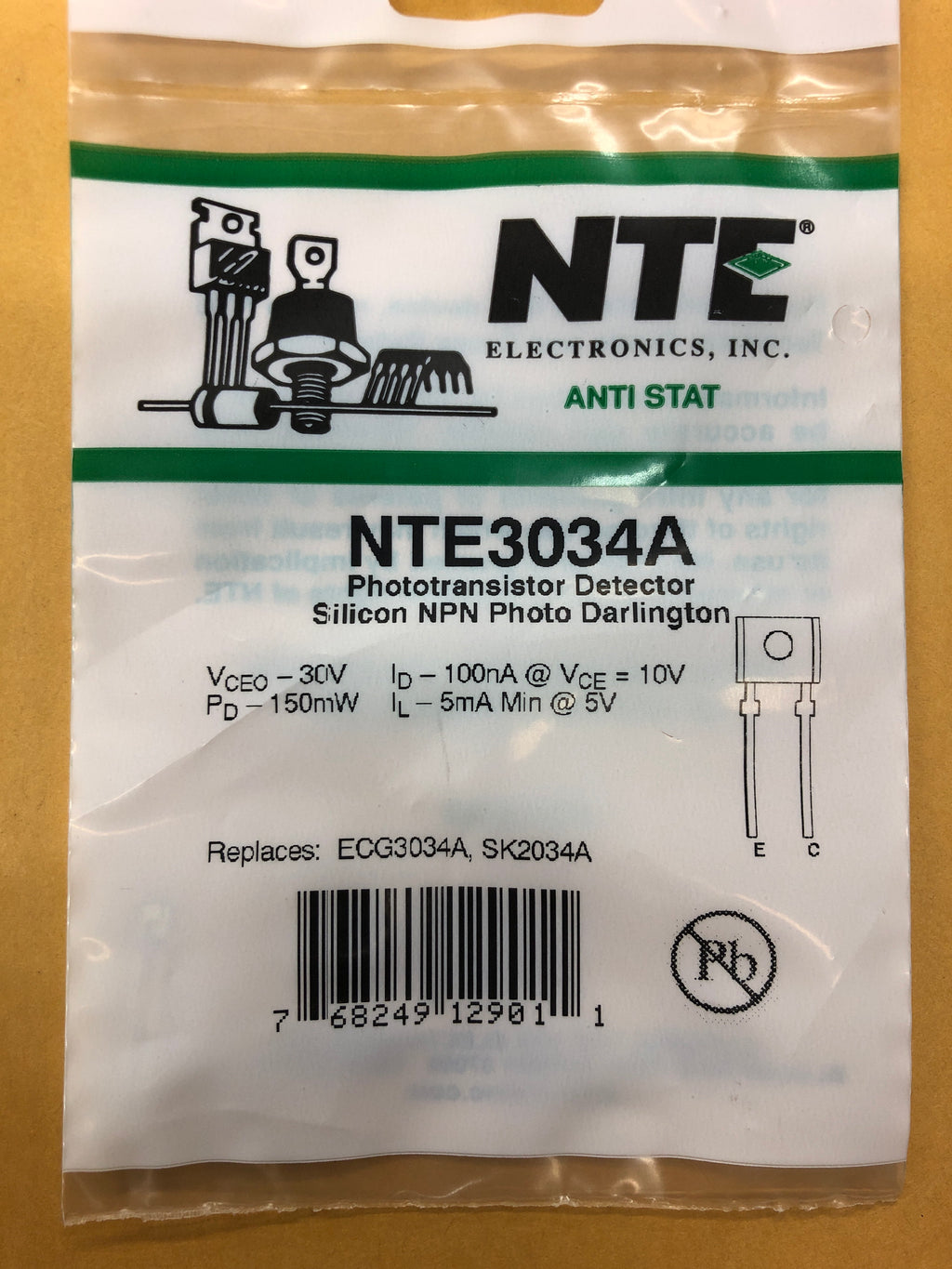 NTE3034A T NPN PHOTO LIGHT DET – MarVac Electronics